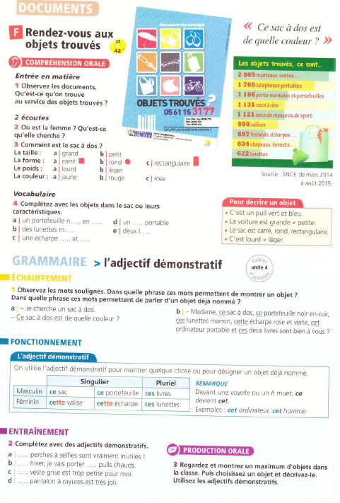 Mercredi 7 juin 2023 : Décrire des objets + adjectifs démonstratifs ...